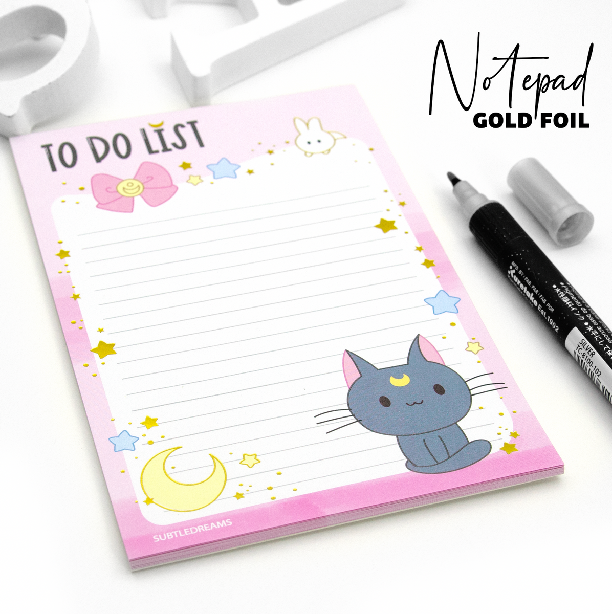 Luna notepad, gold foil – Subtle Dreams Co