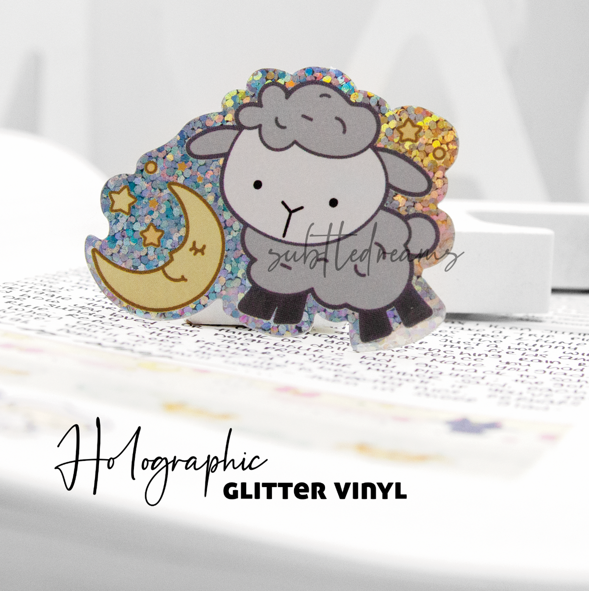 Little sheep, glitter weatherproof Vinyl die cut sticker – Subtle Dreams Co